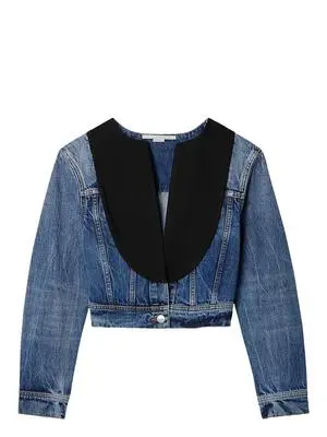 Stella McCartney Cropped Paneled Denim Jacket - Mid Denim