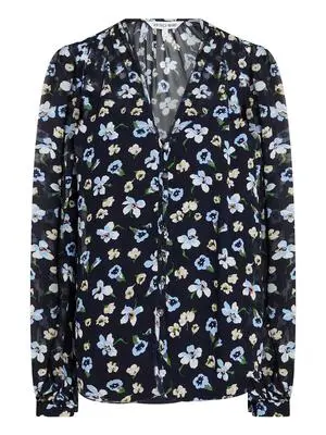 Veronica Beard Floral-print Silk-georgette Blouse - Navy