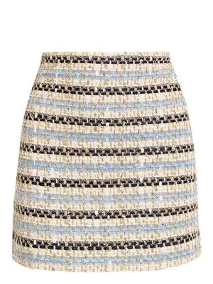Veronica Beard Metallic Striped Tweed Mini Skirt - Light Blue