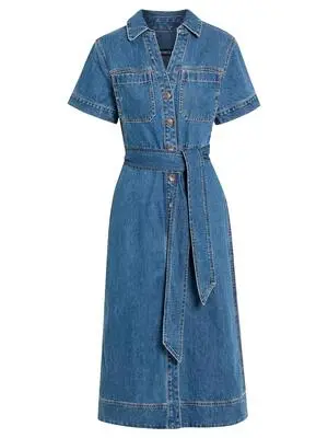 Veronica Beard Tabby Denim Midi Shirt Dress - Mid Denim