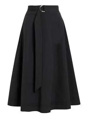 Veronica Beard Facia Belted Cotton-Blend Poplin Midi Skirt Black