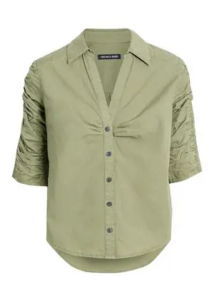 Veronica Beard Porta Ruched Cotton-poplin Shirt - Army Green