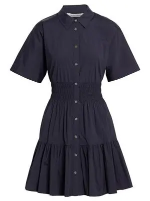 Veronica Beard Greta Tiered Shirt Mini Dress - Midnight Blue