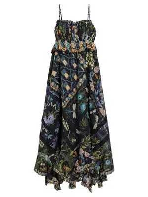 Farm Rio Lace-trimmed Printed Cotton Midi Dress - Midnight Blue