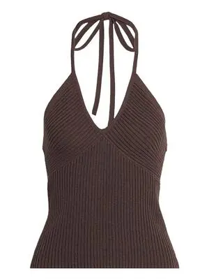 Vince Ribbed Cotton-blend Halterneck Top - Dark Brown