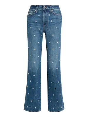 Veronica Beard Dylan Eyelet-embellished Straight-leg Jeans - Mid Denim