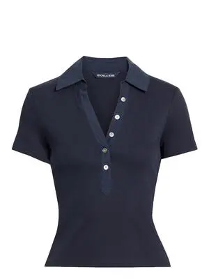 Veronica Beard Kearney Ribbed Pima Cotton-blend Polo Shirt - Navy
