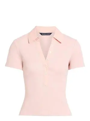 Veronica Beard Kearney Ribbed Pima Cotton-blend Polo Shirt - Pastel Pink