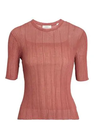 Vince Ribbed Cotton-blend Top - Brick