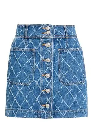 Veronica Beard Frayed Denim Mini Skirt - Mid Denim