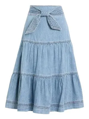 Veronica Beard Armida Tiered Denim Midi Skirt - Light Denim