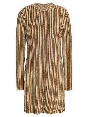 Veronica Beard Jane Metallic Striped Ribbed-knit Mini Dress - Beige