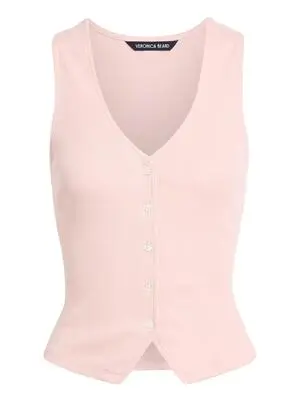Veronica Beard Hoorne Ribbed Pima Cotton-blend Top - Pastel Pink
