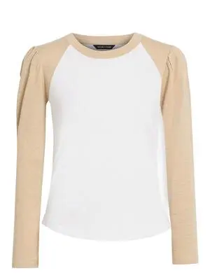 Veronica Beard Mason Two-tone Pima Cotton-jersey Top - Beige