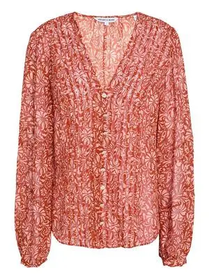 Veronica Beard Floral Silk Georgette Blouse - Brick