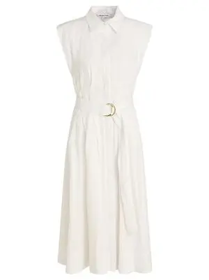 Veronica Beard Loreta Belted Linen Midi Shirt Dress - Off-white