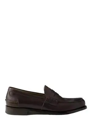 Prada Leather Loafers With Lettering Logo - Brown