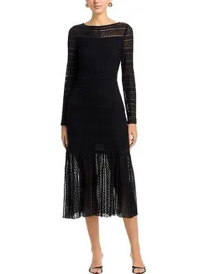 Misook Boat Neck Lace Midi Dress - Black