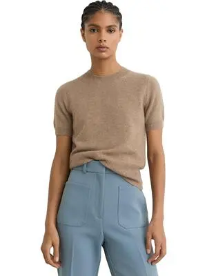 REISS Stevie 100% Cashmere Crew Neck T-shirt - Taupe Neutral