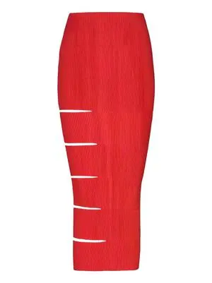 Balmain Cut-out Ribbed Knit Midi Skirt - Red