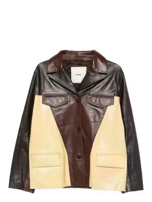 SIEDRES Asean Patch Pocket Leather Jacket - Brown