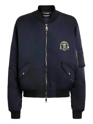 Dolce & Gabbana Hooded Embroidered Bomber Jacket - Blue