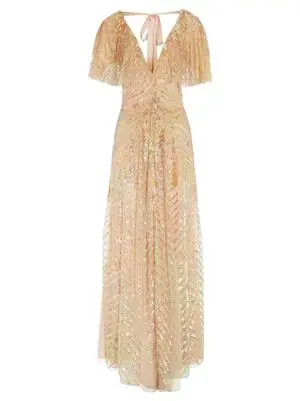 TEMPERLEY LONDON Tie Neck Maxi Dress - Neutrals