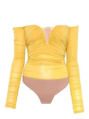 Elisabetta Franchi V-neckline Draped Bodysuit - Yellow
