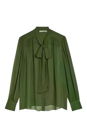 Alice + Olivia Thayer Tie-neck Long-sleeve Top - Green