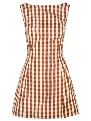 Faithfull The Brand Sofia Gingham A-line Dress - Brown