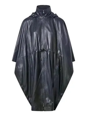 YVES SALOMON Hooded Waterproof Leather Cape - Black