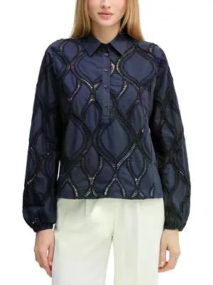 MOS MOSH Nolin Openwork Collared Shirt - Blue