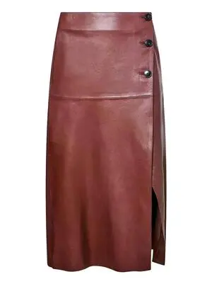 YVES SALOMON Buttoned Leather Wrap Skirt - Brown