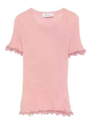 Blumarine Crew-neck Ruffled T-shirt - Pink