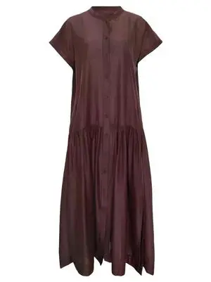LEE MATHEWS Bonnie Shirred Midi Dress - Brown