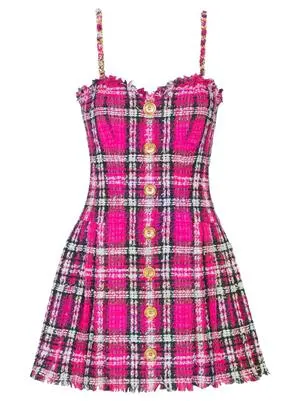 Balmain Plaid-check Chain-strap Dress - Pink