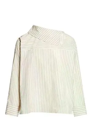YVES SALOMON Asymmetric-neck Poplin Blouse - Neutrals