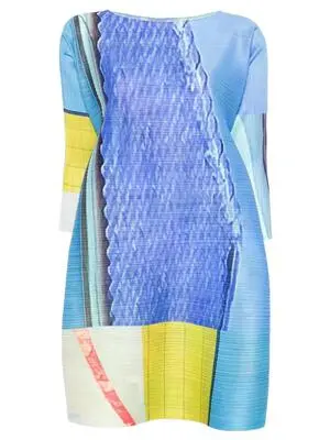 Issey Miyake Pleated Printed Dress - Blue