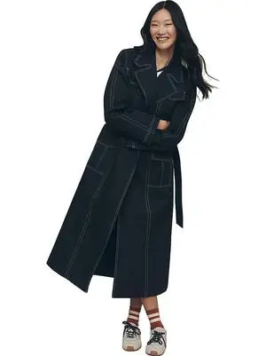 ALIGNE Belted Organic Cotton Trench Coat - Navy