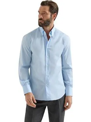Brunello Cucinelli Striped Poplin Shirt - Azure