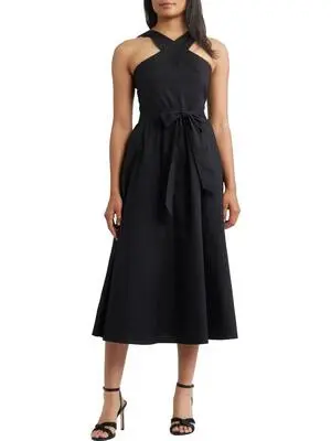 Anne Klein Crisscross Halter Midi Dress - Anne Black