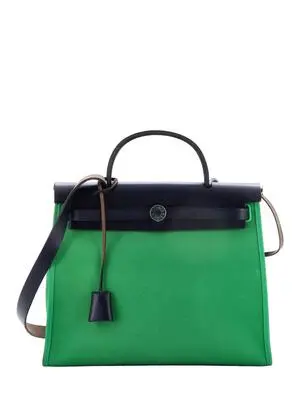 HERMES Herbag Zip Leather And Toile 31 - Green