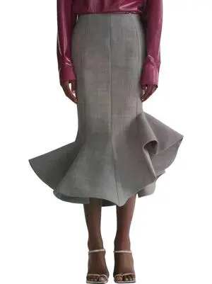MUGLER Checked Ruffled Skirt Grey