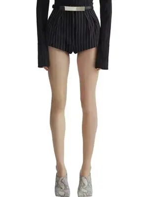 MUGLER Pinstripe High-waist Shorts - Black