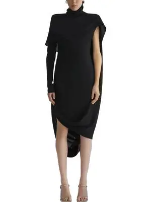MUGLER Asymmetric Roll-neck Dress - Black