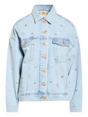 Farm Rio Bows Embroidery Denim Trucker Jacket - Blue