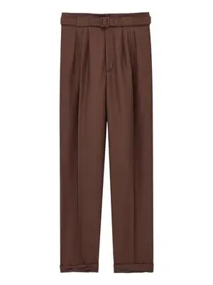 Saint Laurent Wool-mohair Pleated Straight Trousers - Brown