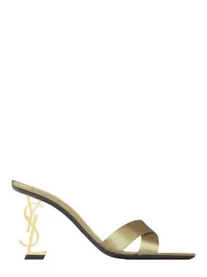 Saint Laurent Satin Opyum Mules With Cassandre Heel - Beige