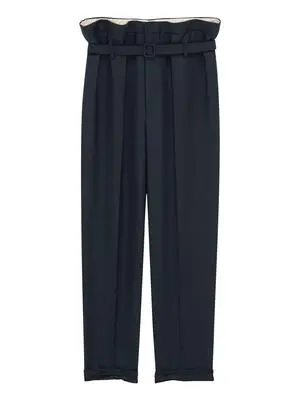 Saint Laurent Virgin Wool Paperbag Slim Trousers - Blue