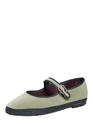 FLABELUS Velvet Mary Jane Flats - Light Green